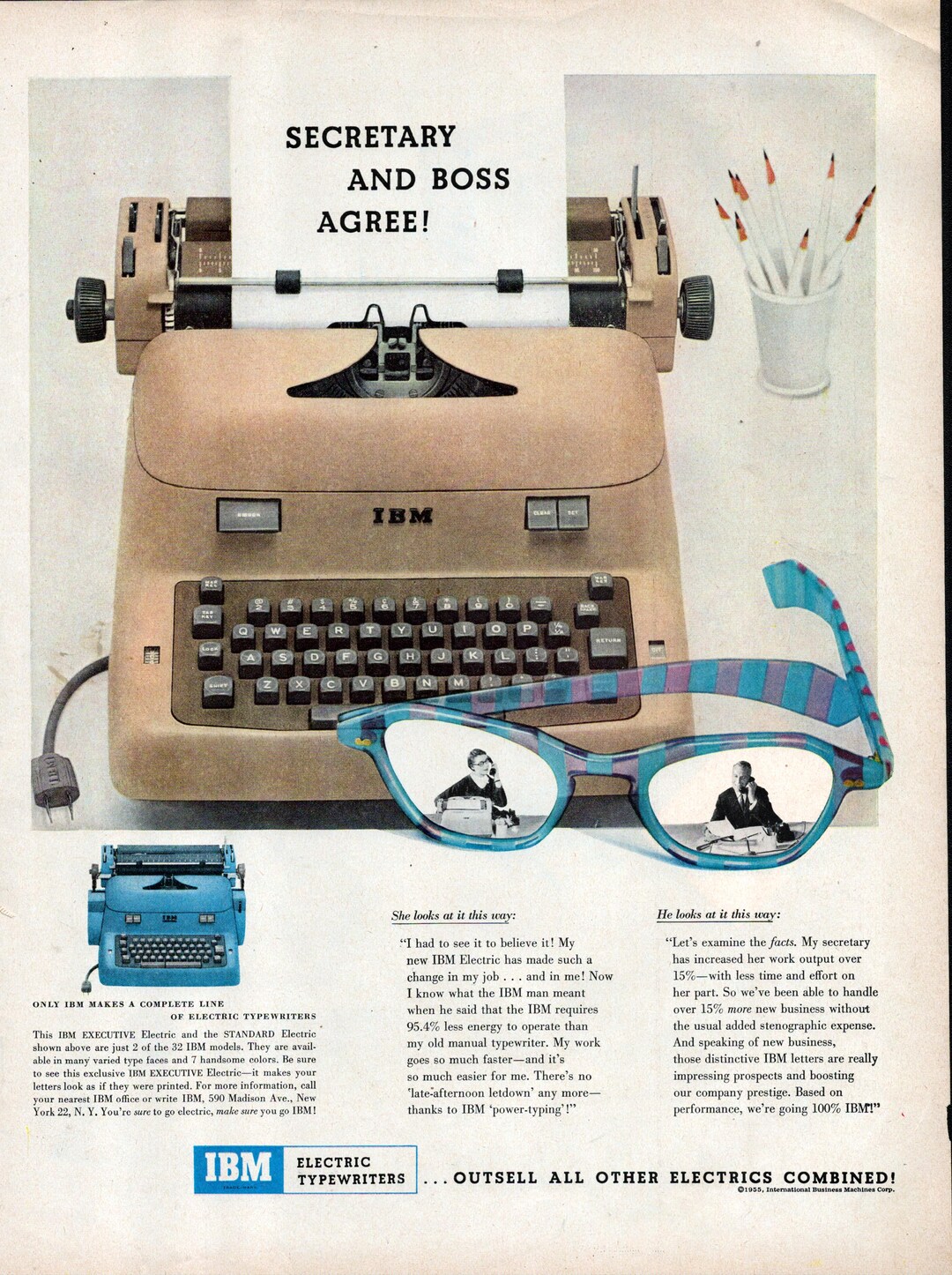 1955 IBM Electric Typewriter Boss + Secretary Agree Original 13.5 * 10. ...
