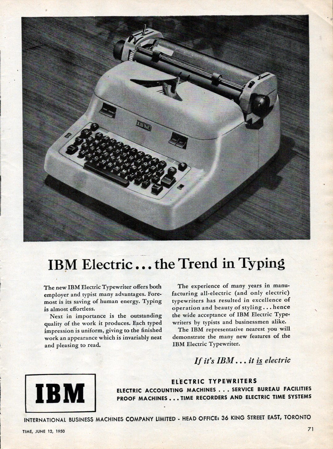 1950 IBM Electric Typewriter the Trend Original Magazine Ad - Etsy