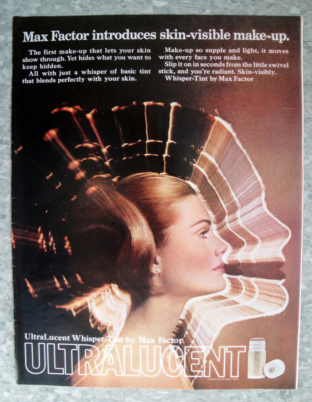 1969 Max Factor Whisper Tint Make up Ultra Lucent-original 13.5 * 10.5 ...