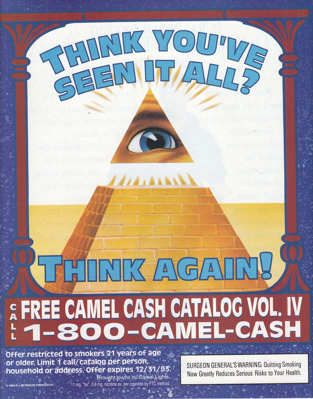 1993 Camel Cigarette Eye Coming Out of Pyramid tobacco original ...