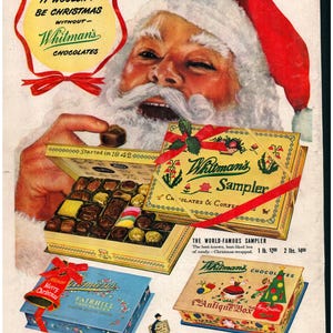 1950 Whitmans Chocolate Sampler Christmas Original 13.5 10.5 Magazine ...