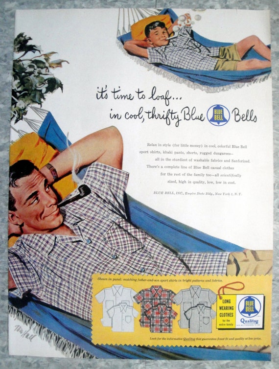 1954 Blue Bell Denim Wrangler Loafing in Hammock Original 13.5 | Etsy