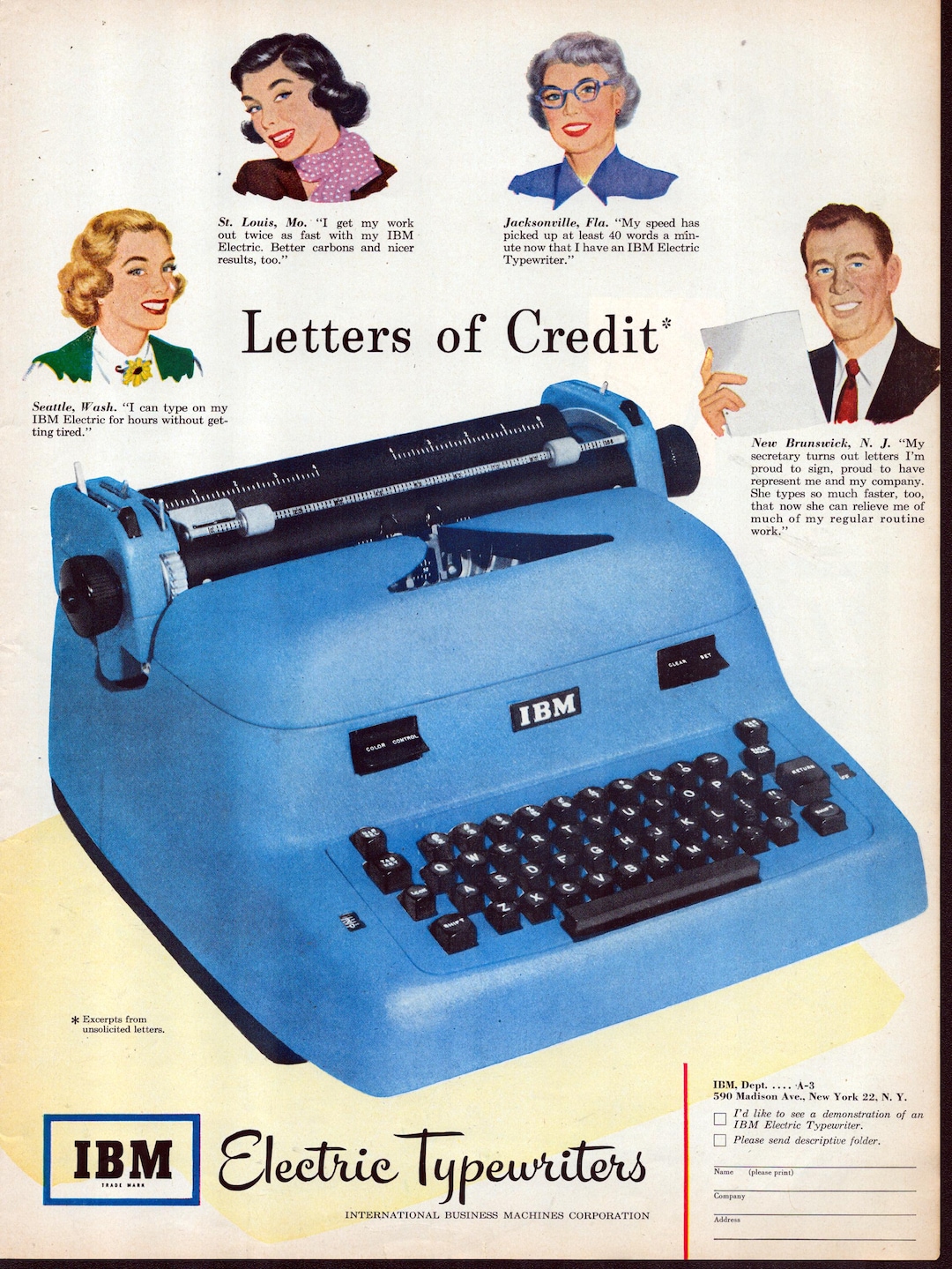 1951 IBM Electric Typewriter Letters of Credit Original 13.5 * 10.5 ...