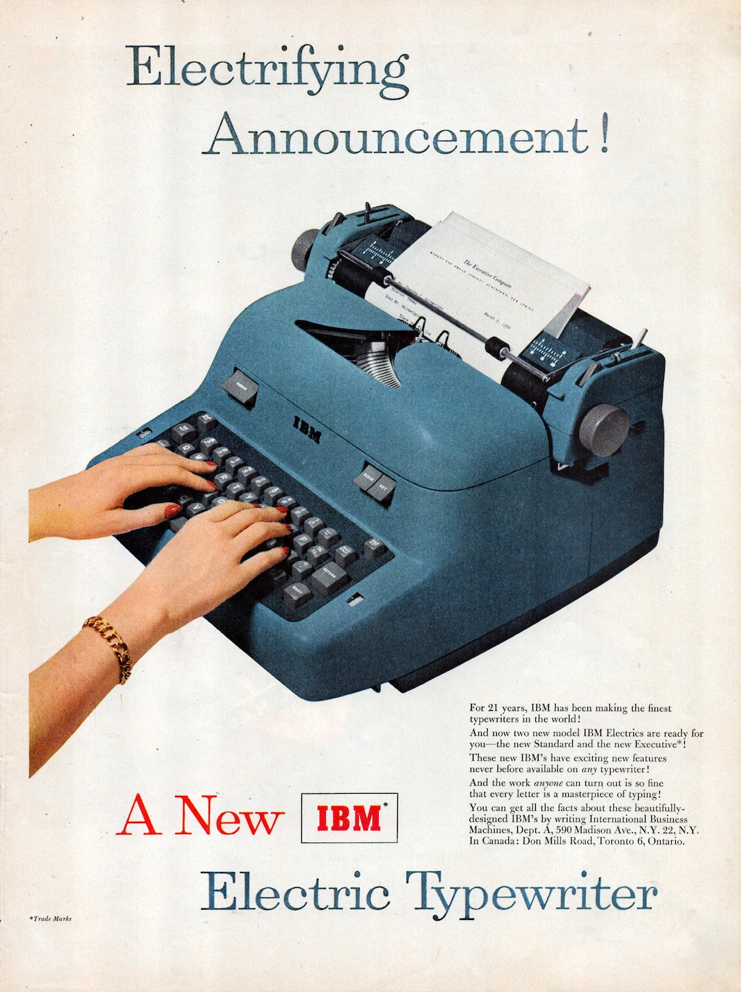 1954 IBM Electric Typewriter Electrifying Announcement Original 13.5 ...