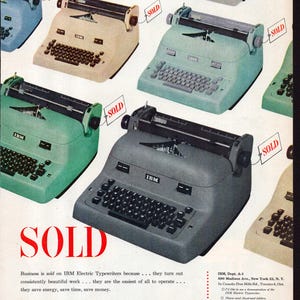 1952 IBM Electric Typewriter Sold Original 13.5 * 10.5 Magazine Ad - Etsy