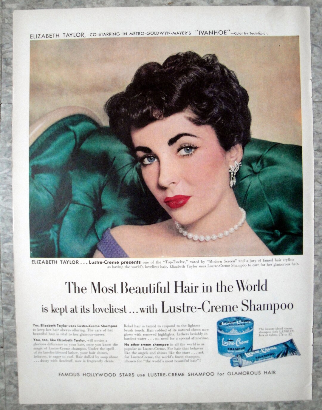 1952 Elizabeth Taylor- Lustre Cream Shampoo-original 13.5 * 10.5 ...
