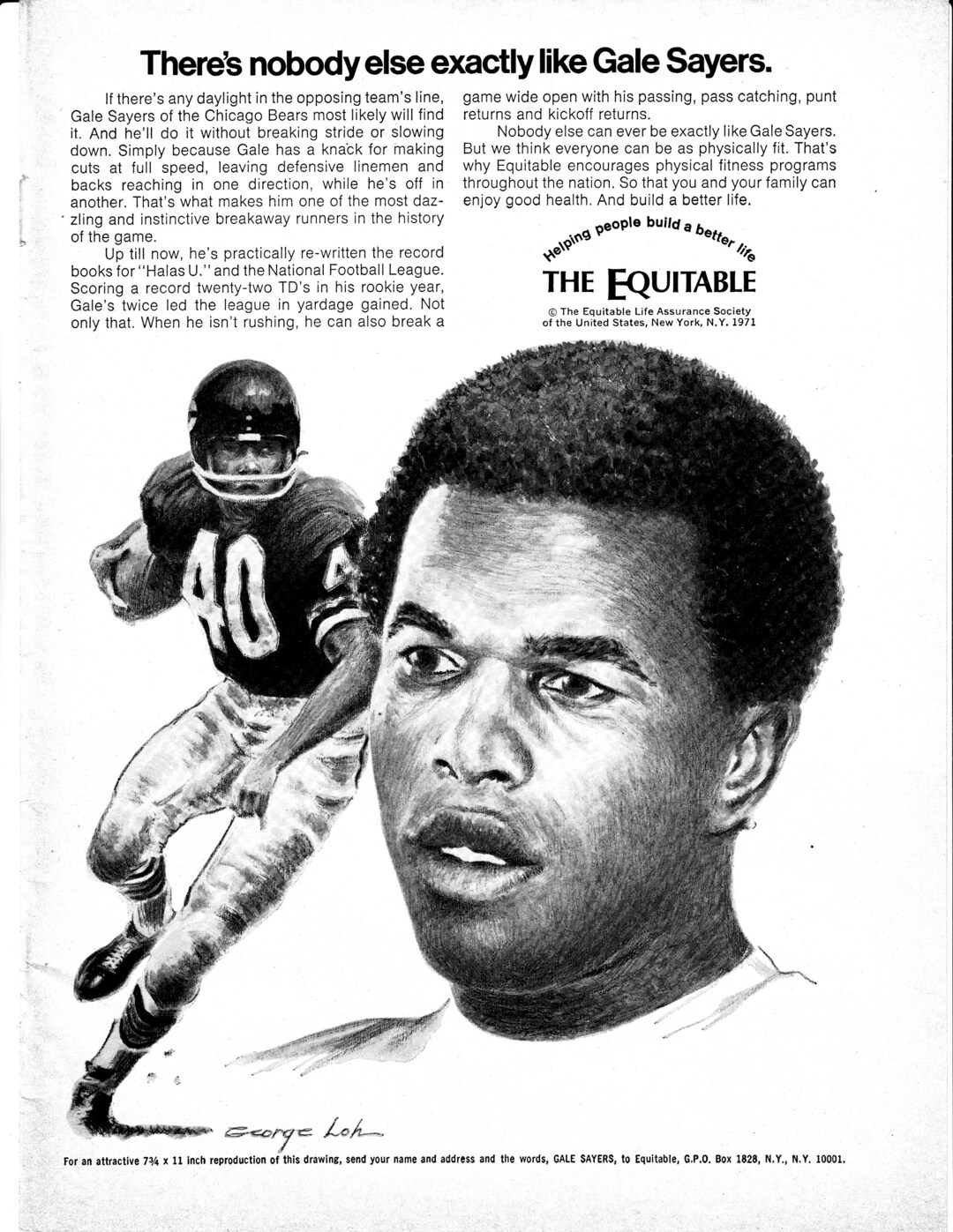 1971 Gale Sayers NFL Football Drawn by Artist George Loh-original ...