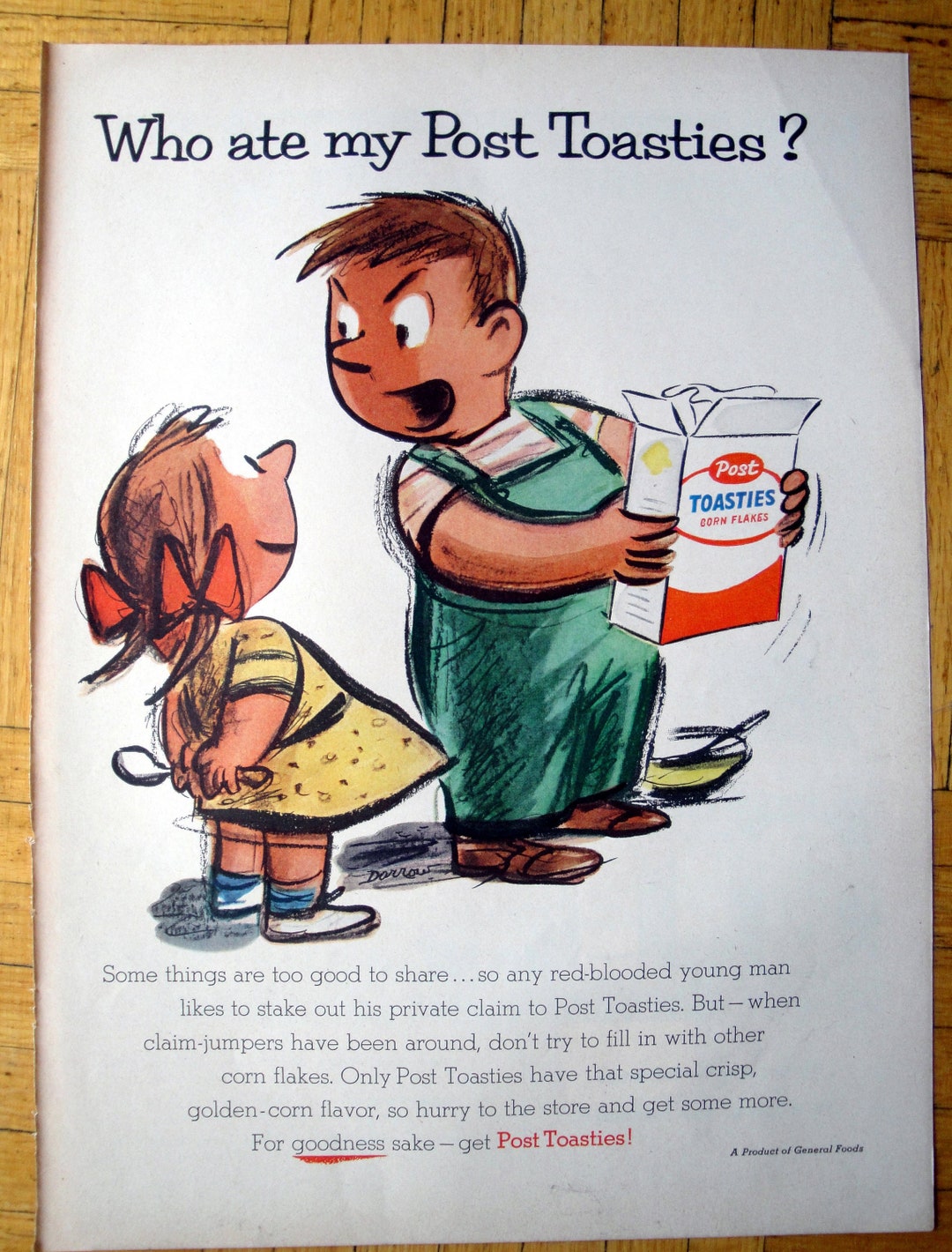 1955 Post Toasties Who Ate Them-brother Asks Sis-original 13.5 10.5 ...