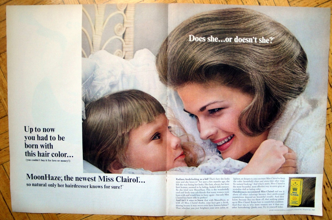 1965 Miss Clairol Hair Coloring-moon Haze Original 2 Page 13.5 10.5 ...
