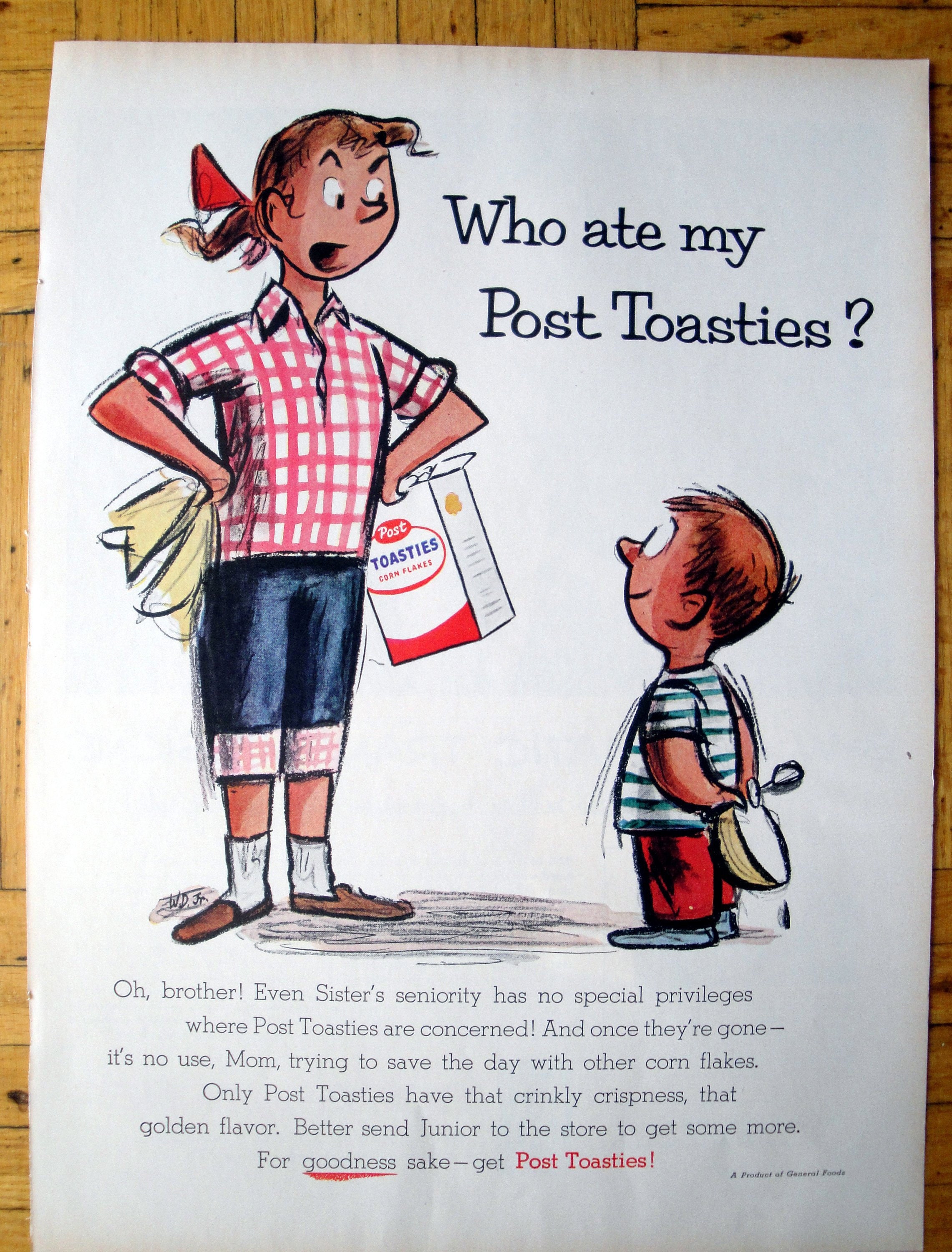 1955 Post Toasties Who Ate Them-Sister to Brother-Original | Etsy
