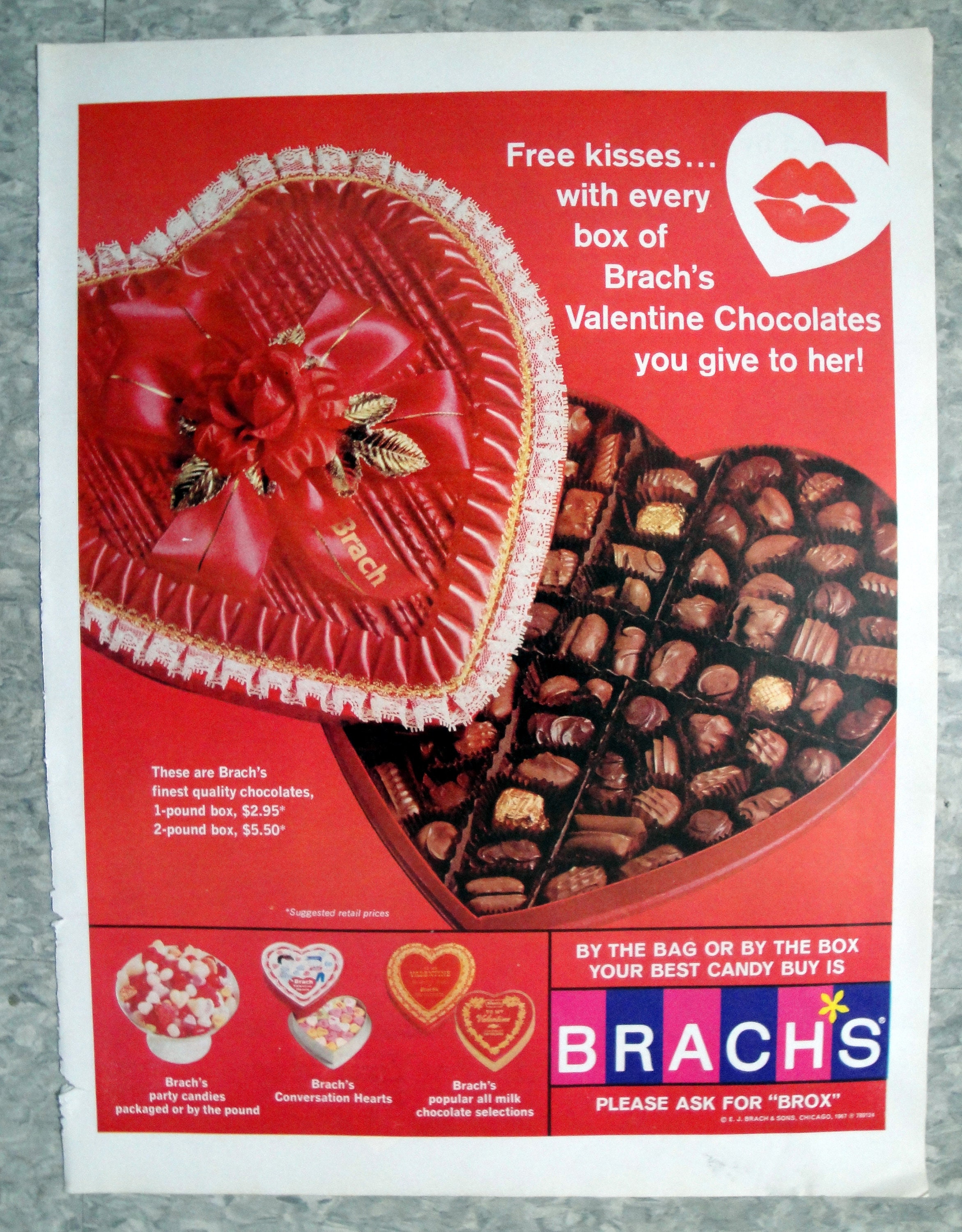 1967 Brachs Valentine Chocolate-heart Shape Box-original 13.5 | Etsy
