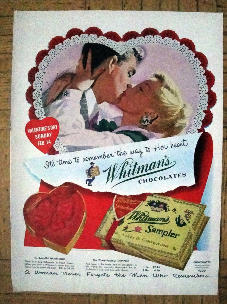 1954 Whitman's Sampler Valentines Day 4 The Heart Original | Etsy