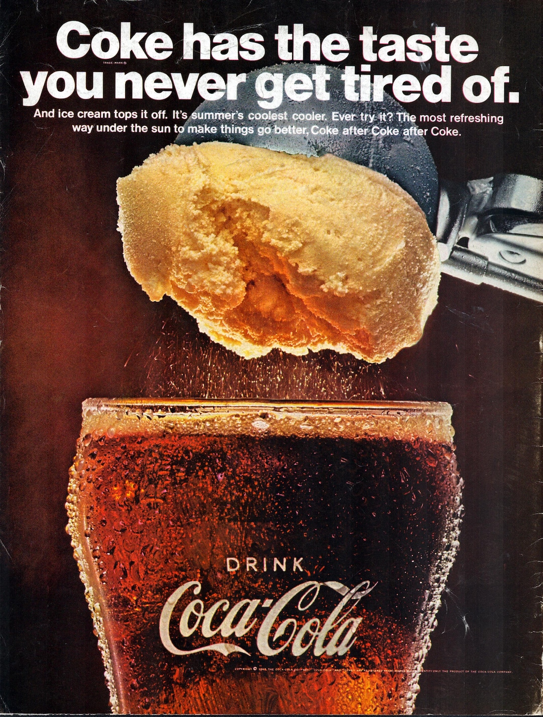 1967 Coke Coca Cola Ice Cream Float Original 13.5 * 10.5 Magazine Ad - Etsy