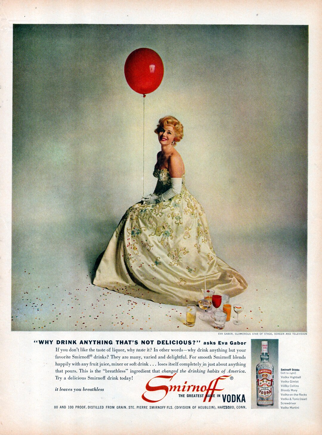 1960 Eva Gabor Glamorous Smirnoff Original 13.5 10.5 Magazine Ad - Etsy