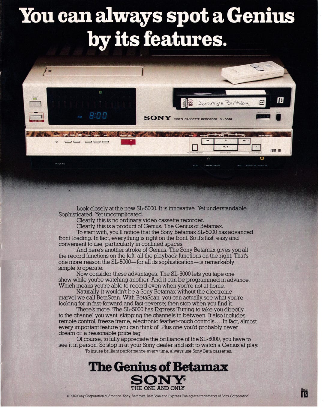 1982 Sony Betamax VCR Video Cassette Recorder Model Sl-5000-original 13 ...