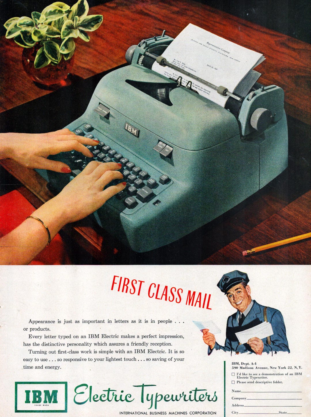 1950 IBM Electric Typewriter Letter Perfect Original 13.5 * 10.5 ...