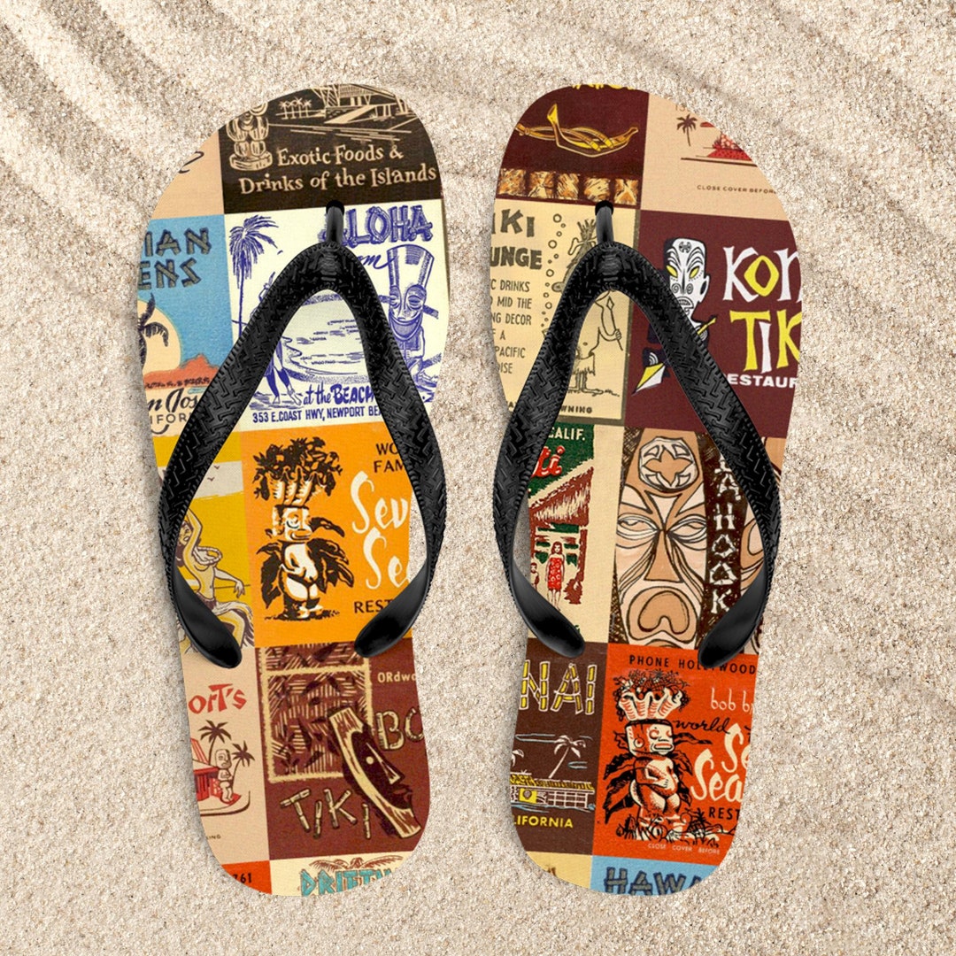 Flip-flops Tiki Bar Sandals matchbook Patchwork - Etsy
