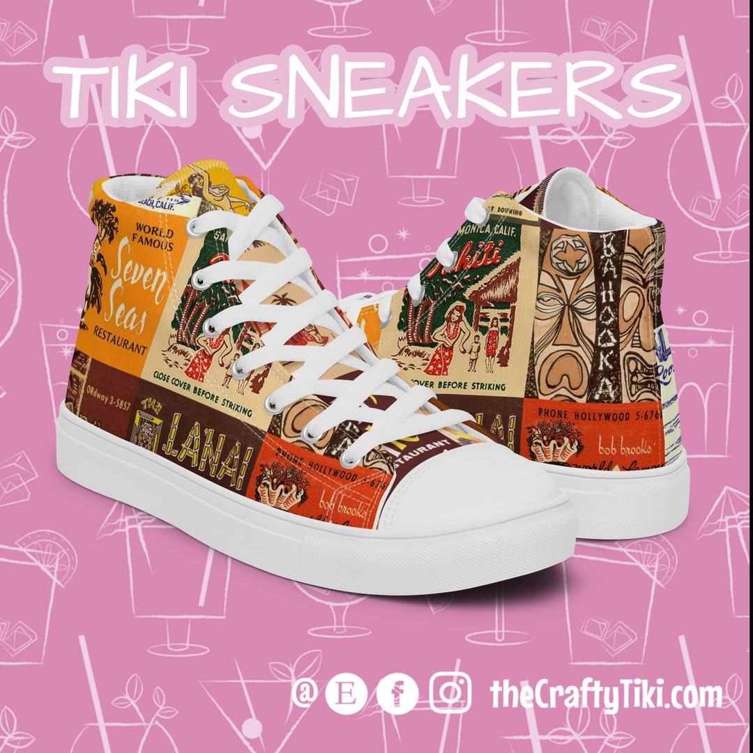 Women's Retro Tiki Shoes matchbook Patchwork Tiki Bar High Top Canvas ...