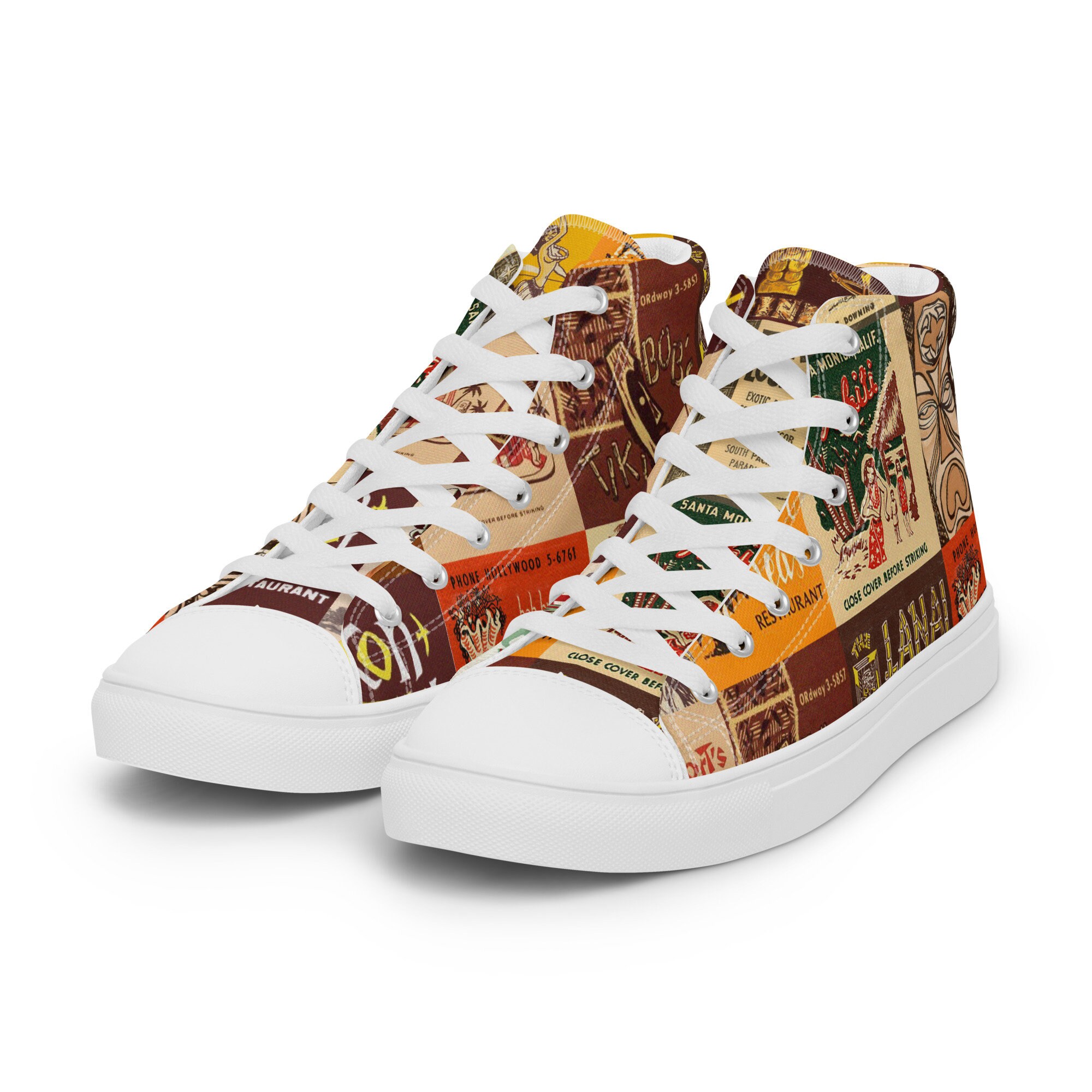 Women's Retro Tiki Shoes matchbook Patchwork Tiki Bar High Top Canvas ...