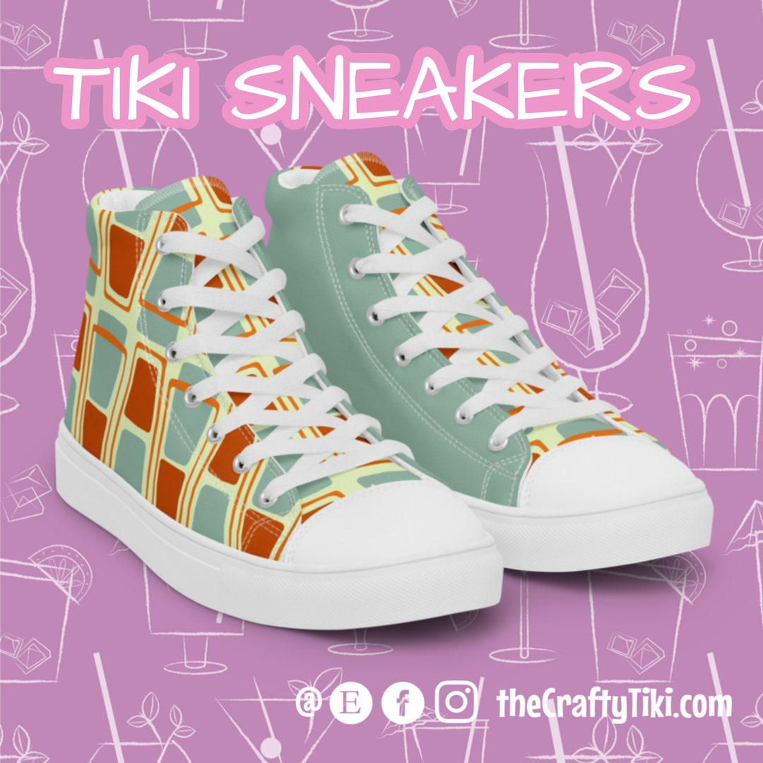 Women's Retro Tiki Shoes -happy Hour- Tiki Bar High Top Canvas Shoes ...