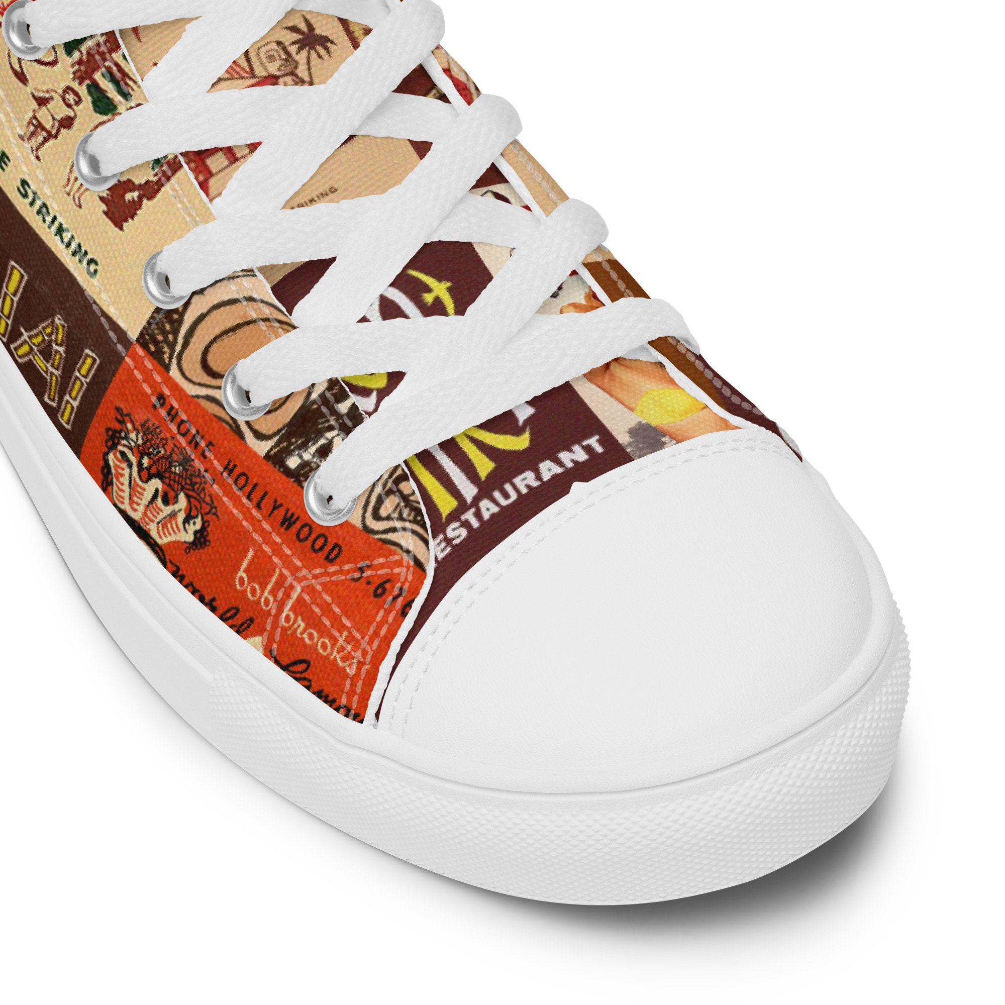 Men's Retro Tiki Shoes matchbook Patchwork Tiki Bar High Top Canvas ...