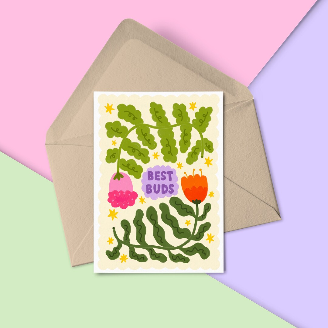 Best Buds Greeting Card ~ Best Friend Card, Cute Flower Friendship Gift ...