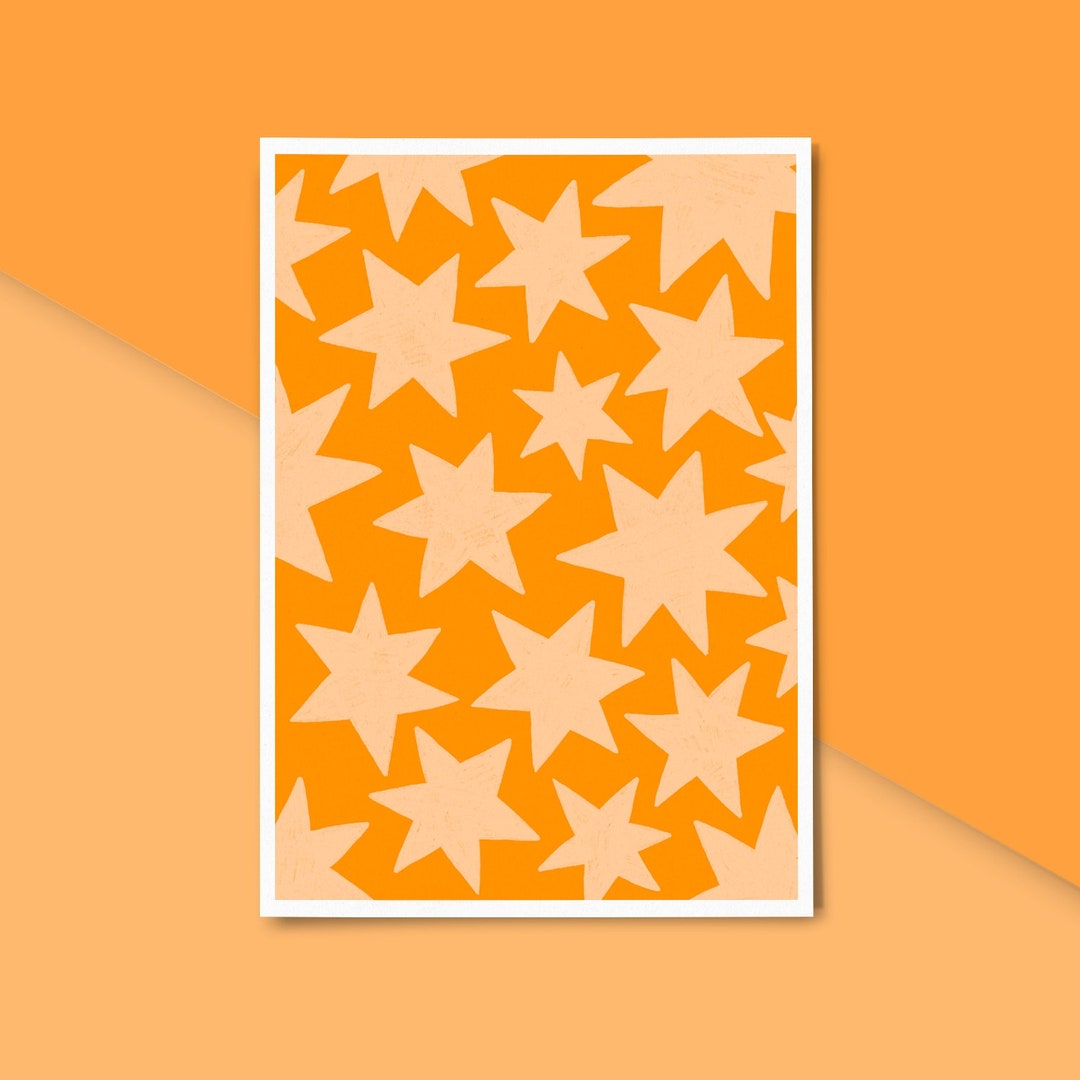 Star Art Print Orange Star Pattern Wall Art, Colourful Positive ...