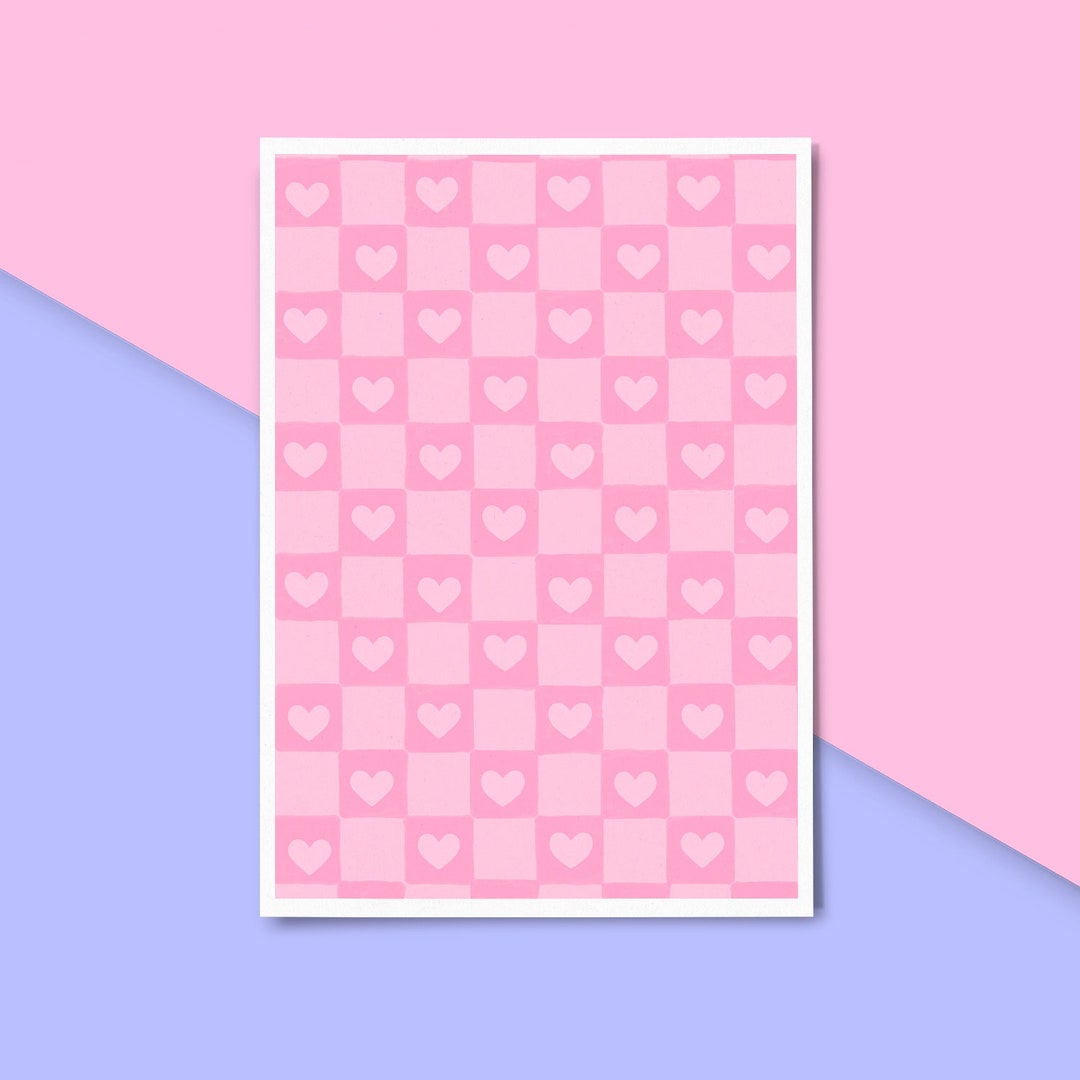 Heart Pastel Pink Checkerboard Print, Pink Checkered Wall Art, Lilac ...