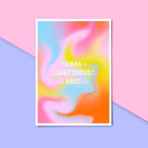 Personalised Star Sign Print ~ Rainbow Aura Poster, Star Sign ...