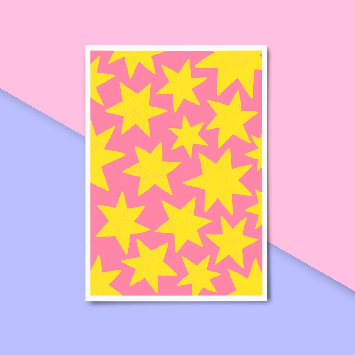 Star Art Print ~ Pink Star Pattern Wall Art, Colourful Positive ...