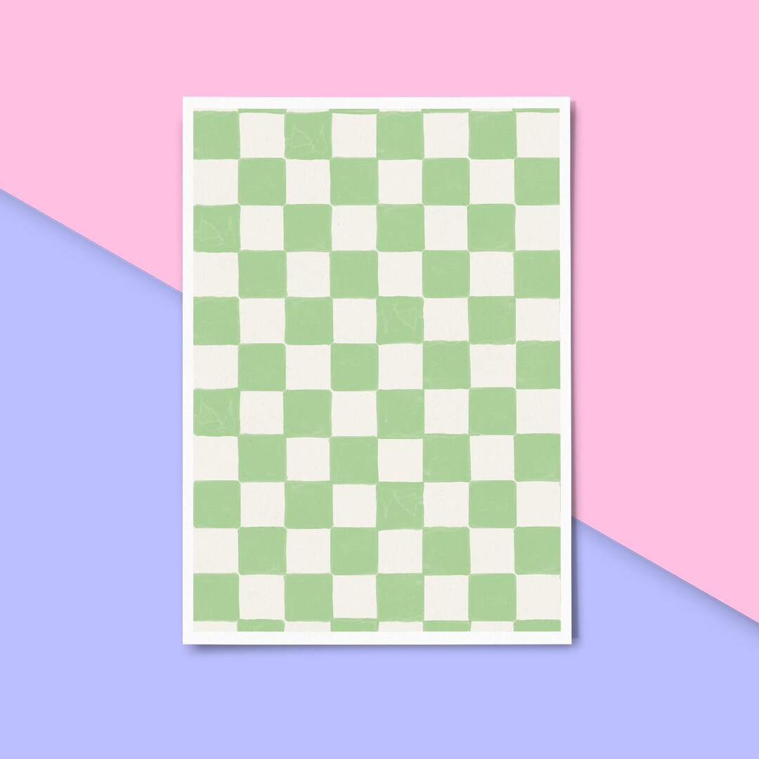 Sage Green Checkerboard Print, Green Checkered Wall Art, Ecclectic ...