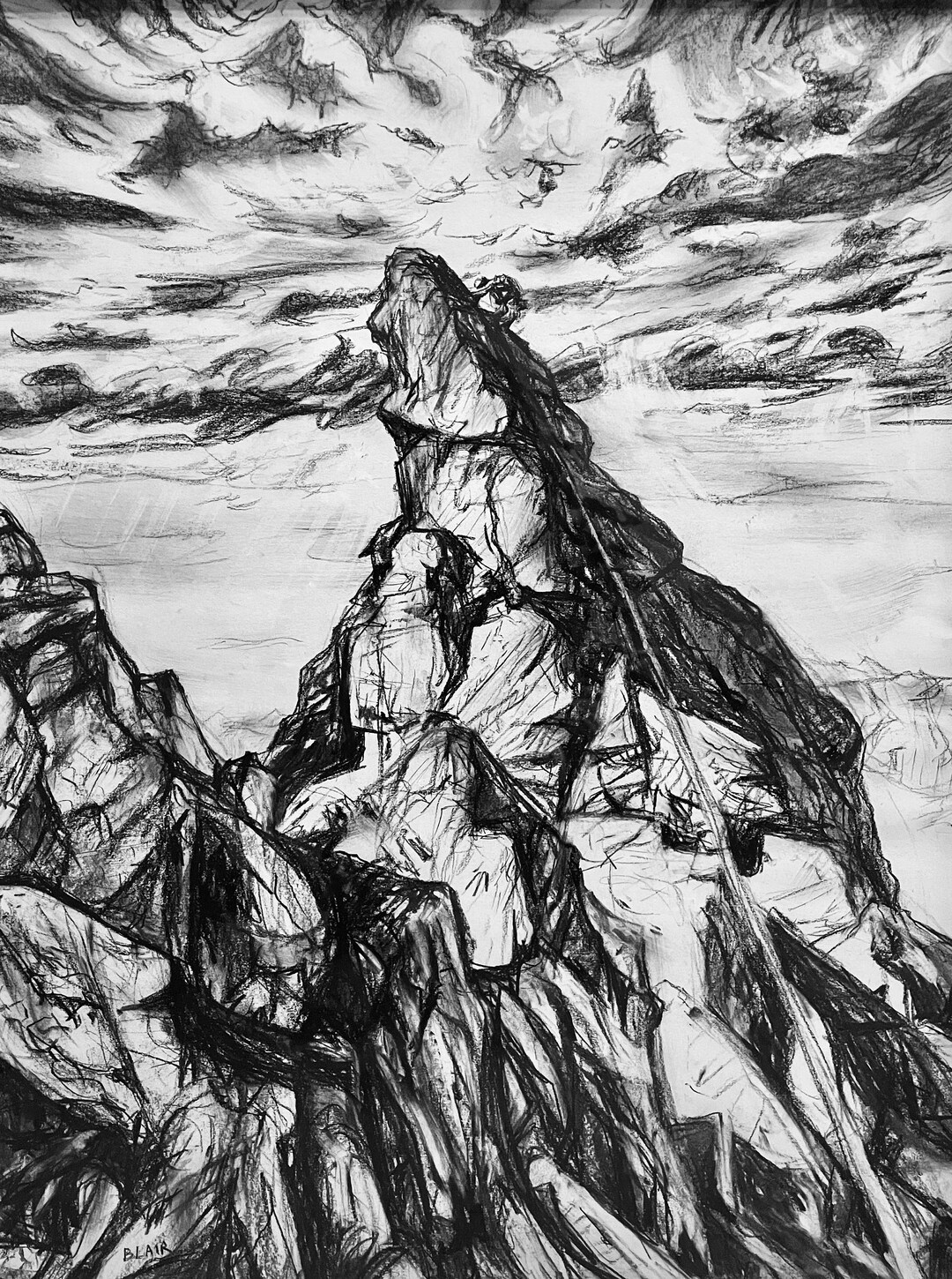 Pinnacle | 24 X 18 Inch Original Charcoal Drawing of a Rock Climber ...