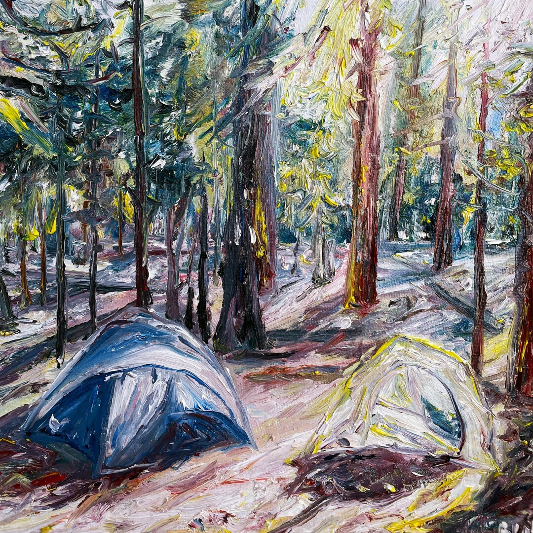 TWO TENTS – 12x16-inch Original Oil Painting on Canvas of Forest Tent ...