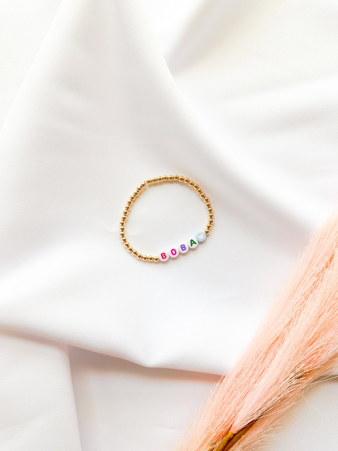 THE BOBA | 14k Gold-filled Asian Word Beaded Bracelet, Asian Pun Bead ...