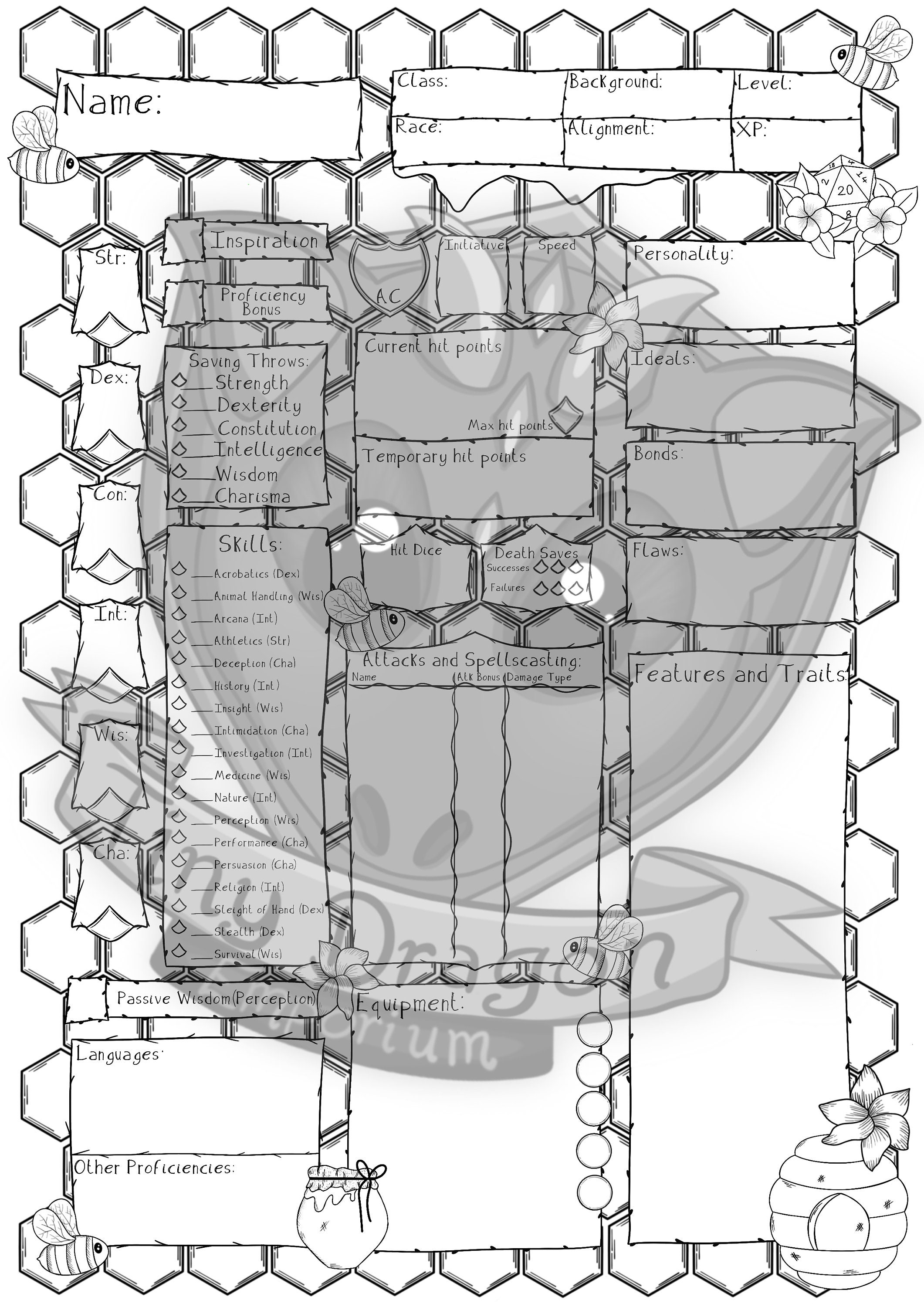 Hoja de personaje de RPG 5e Bee Honeycomb - Etsy México