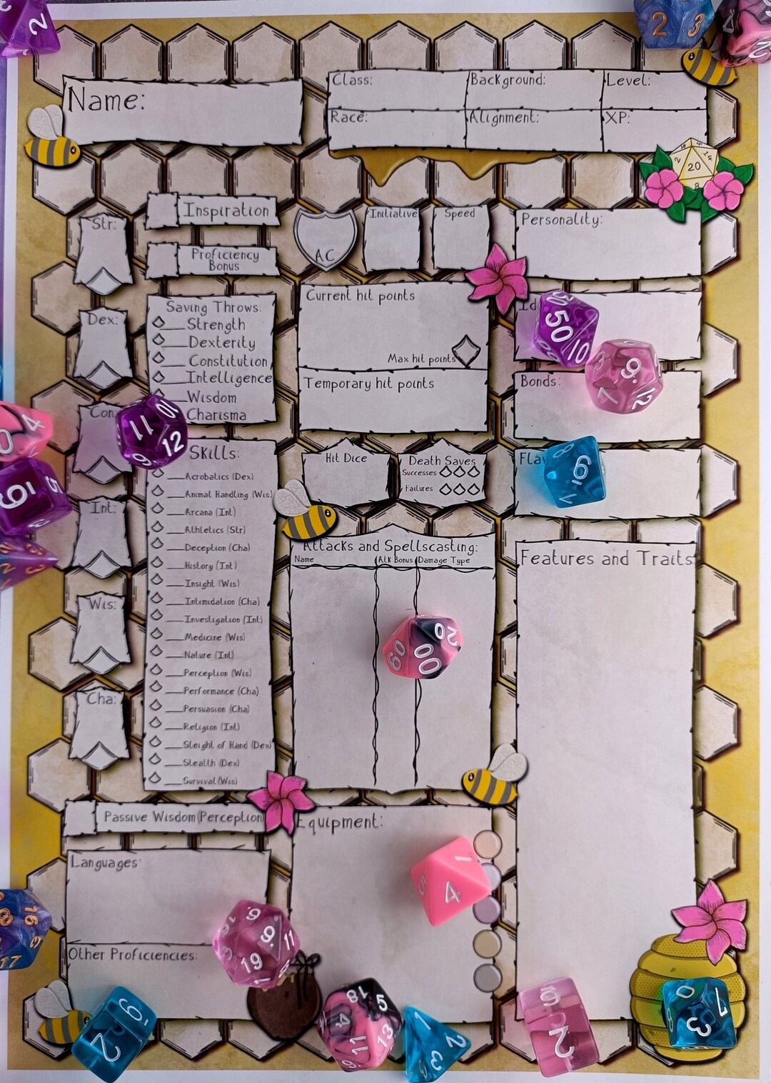 RPG 5e Character Sheet Bee Honeycomb - Etsy