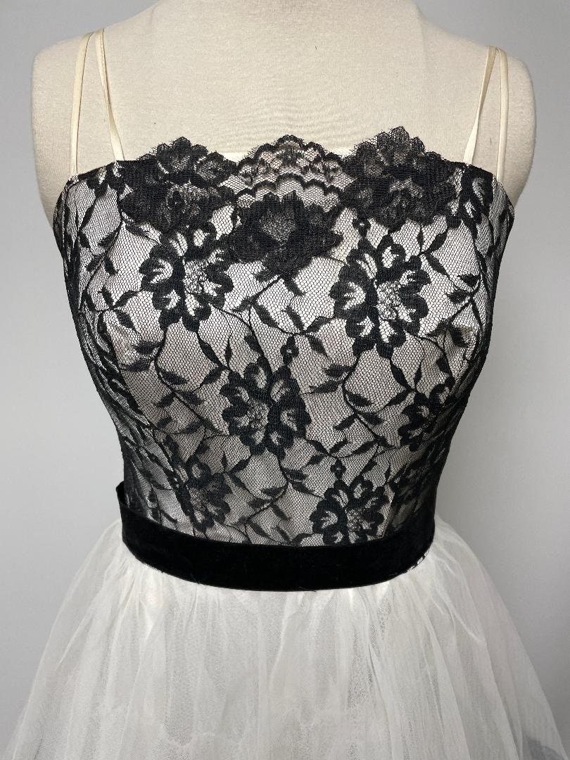 1950's Gown |tulle Party, Prom Dress | White Tulle, Black Lace | Lots ...