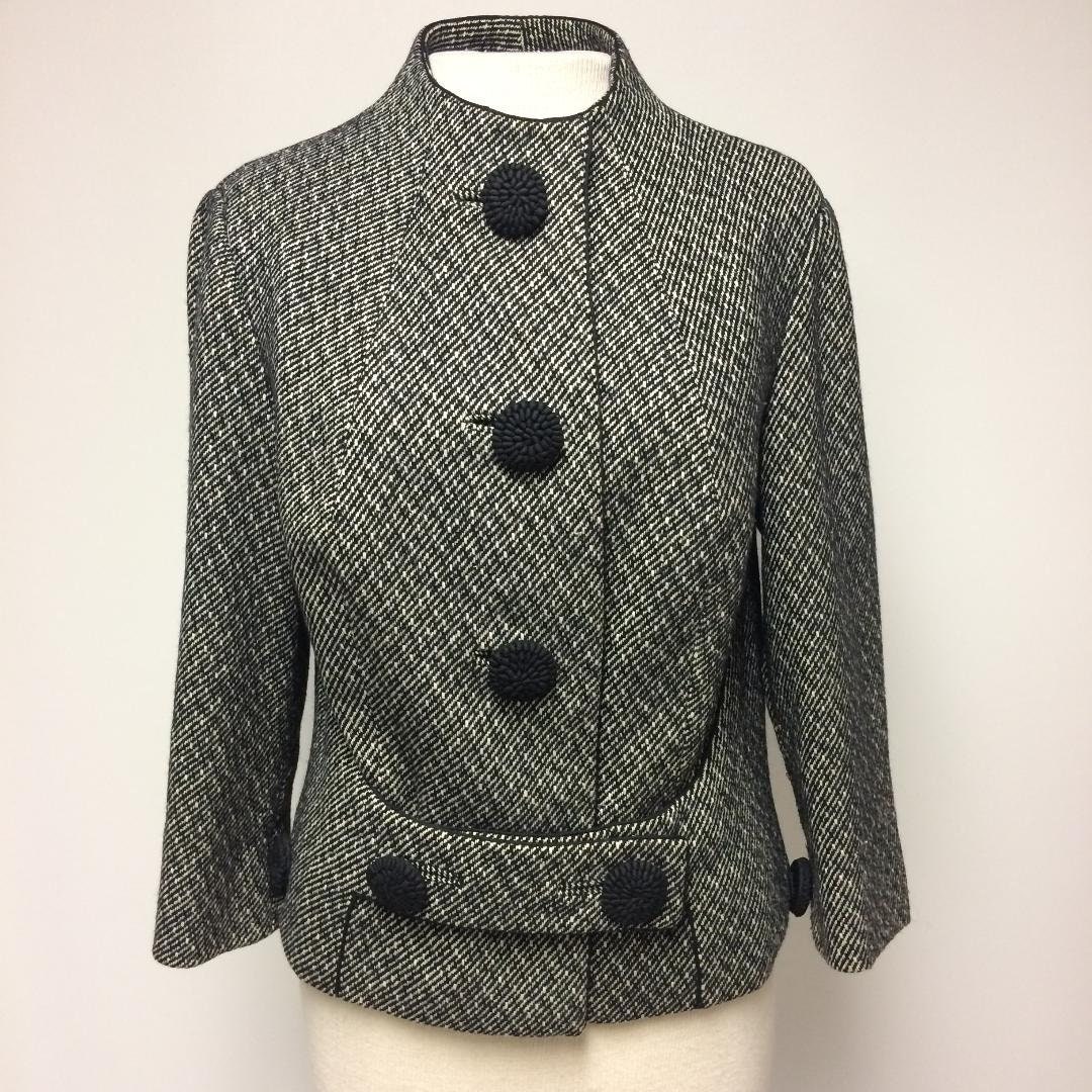Wool Tweed Jacket | Woman's Vintage Black/white Tweed | Faux Belt ...