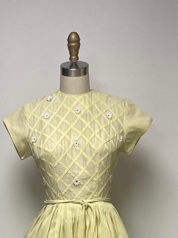1950's Sunny Yellow Fine Organdy Dress | Short Sleeve… - Gem