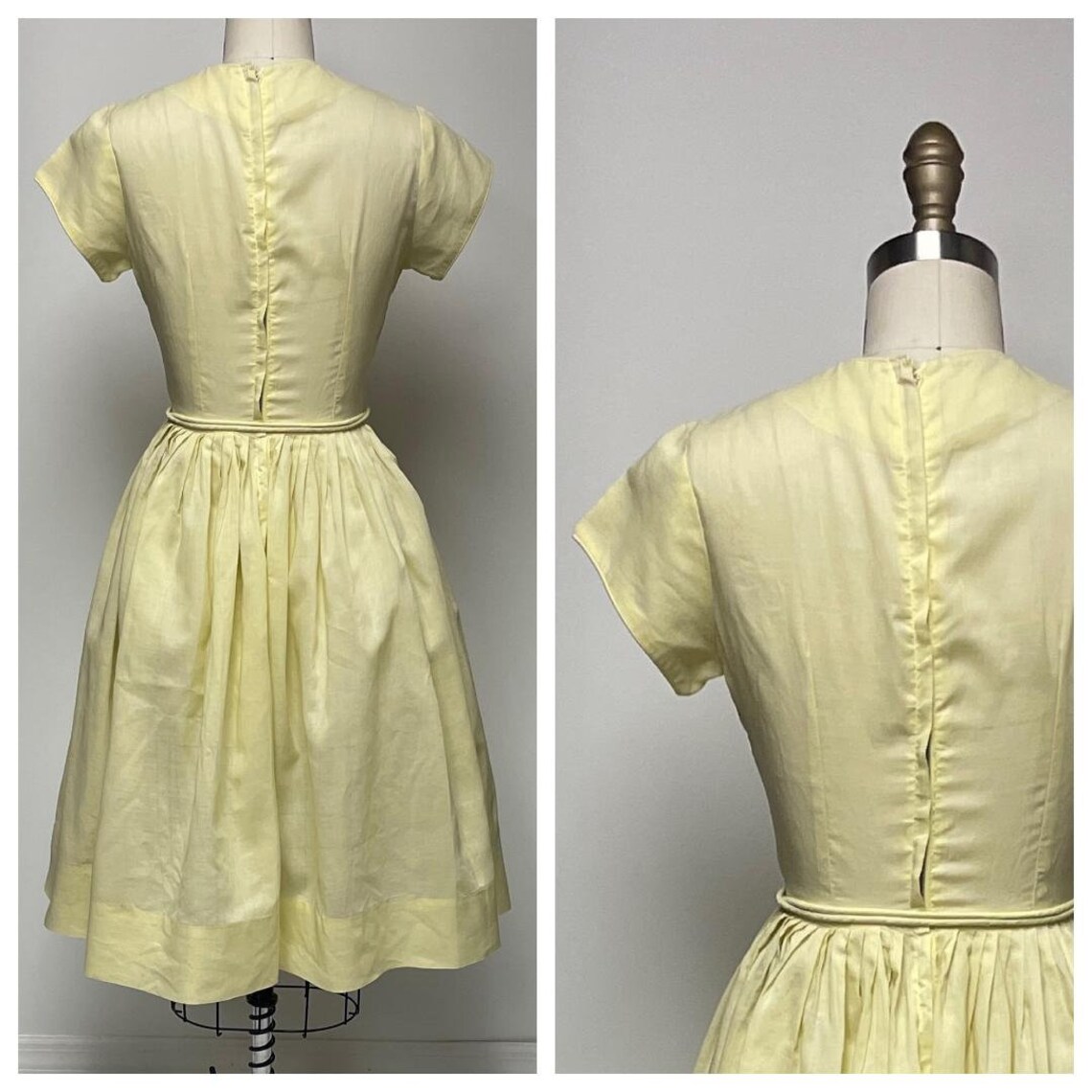 1950's Sunny Yellow Fine Organdy Dress | Short Sleeved Fitted Bodice ...