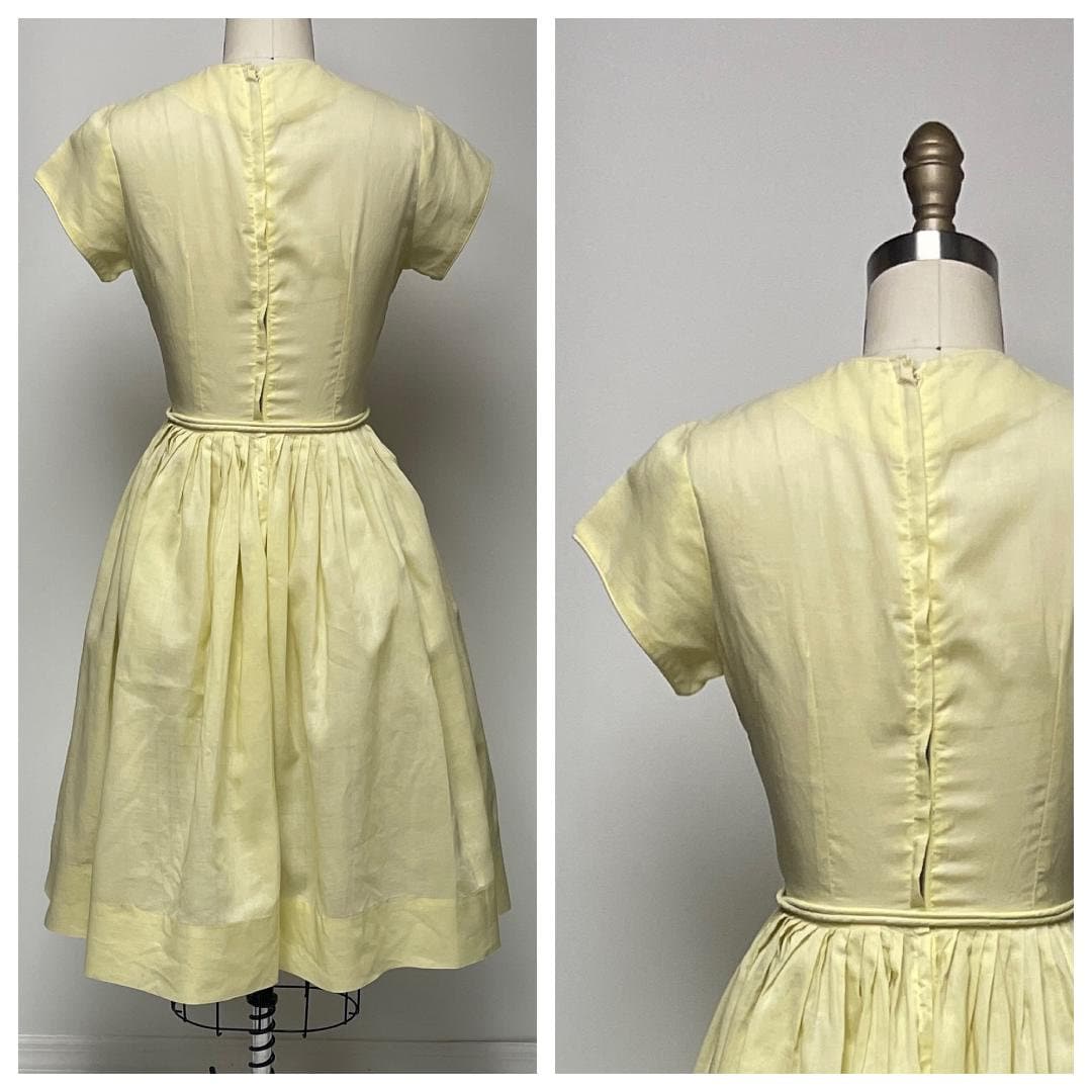 1950's Sunny Yellow Fine Organdy Dress | Short Sleeved Fitted Bodice ...