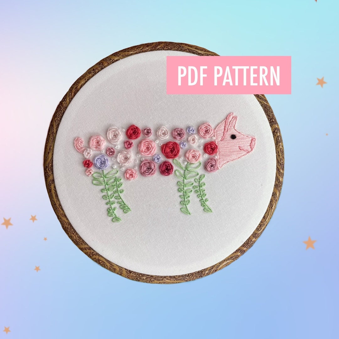 Floral Pig Embroidery Pattern | Digital Download | Tutorial + Guide - Etsy
