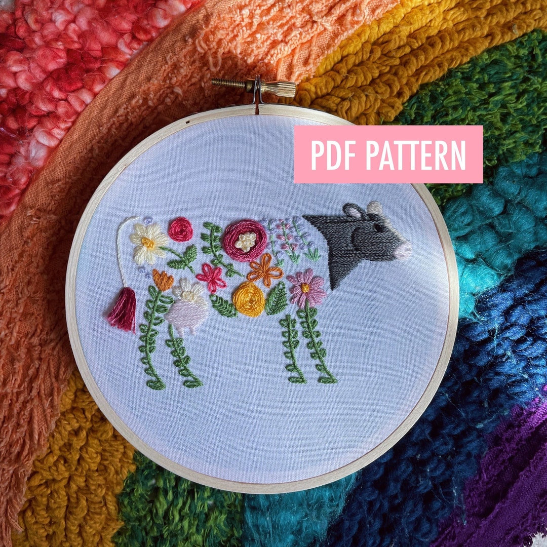 Floral Cow Embroidery Pattern Digital Download Tutorial - Etsy