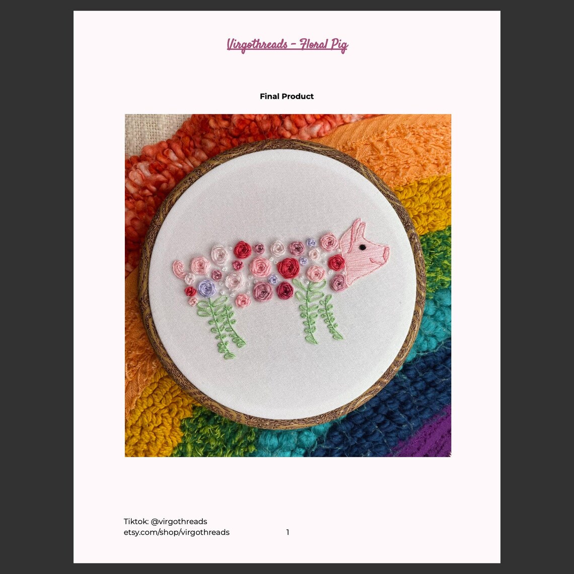 Floral Pig Embroidery Pattern | Digital Download | Tutorial + Guide - Etsy
