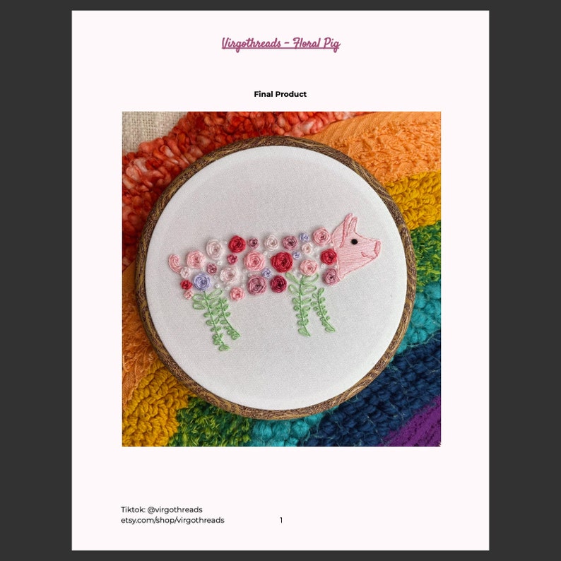 Floral Pig Embroidery Pattern | Digital Download | Tutorial + Guide - Etsy