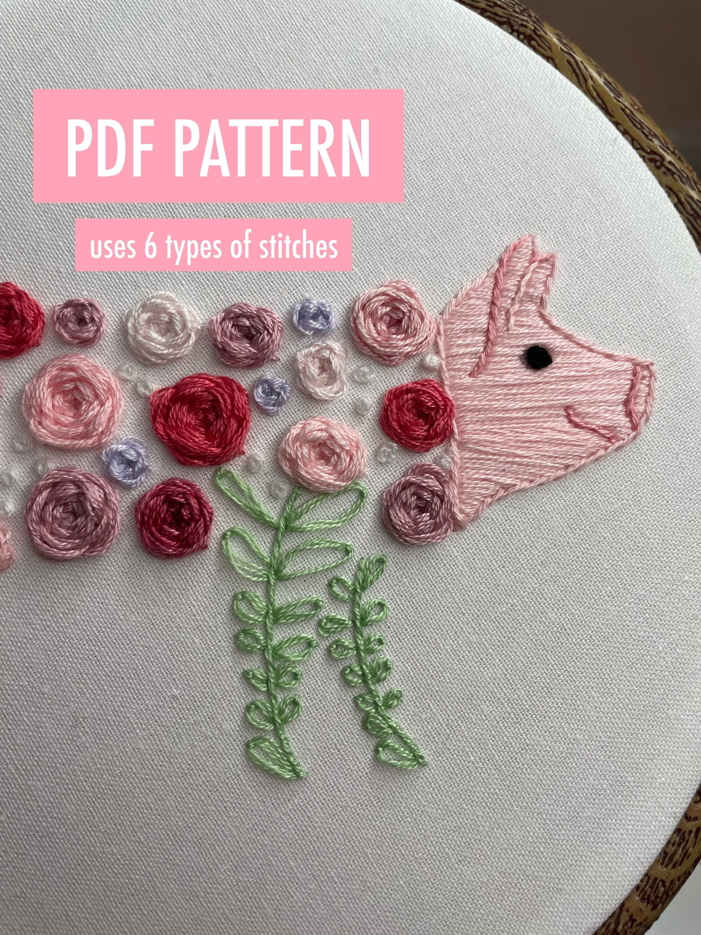 Floral Pig Embroidery Pattern | Digital Download | Tutorial + Guide - Etsy
