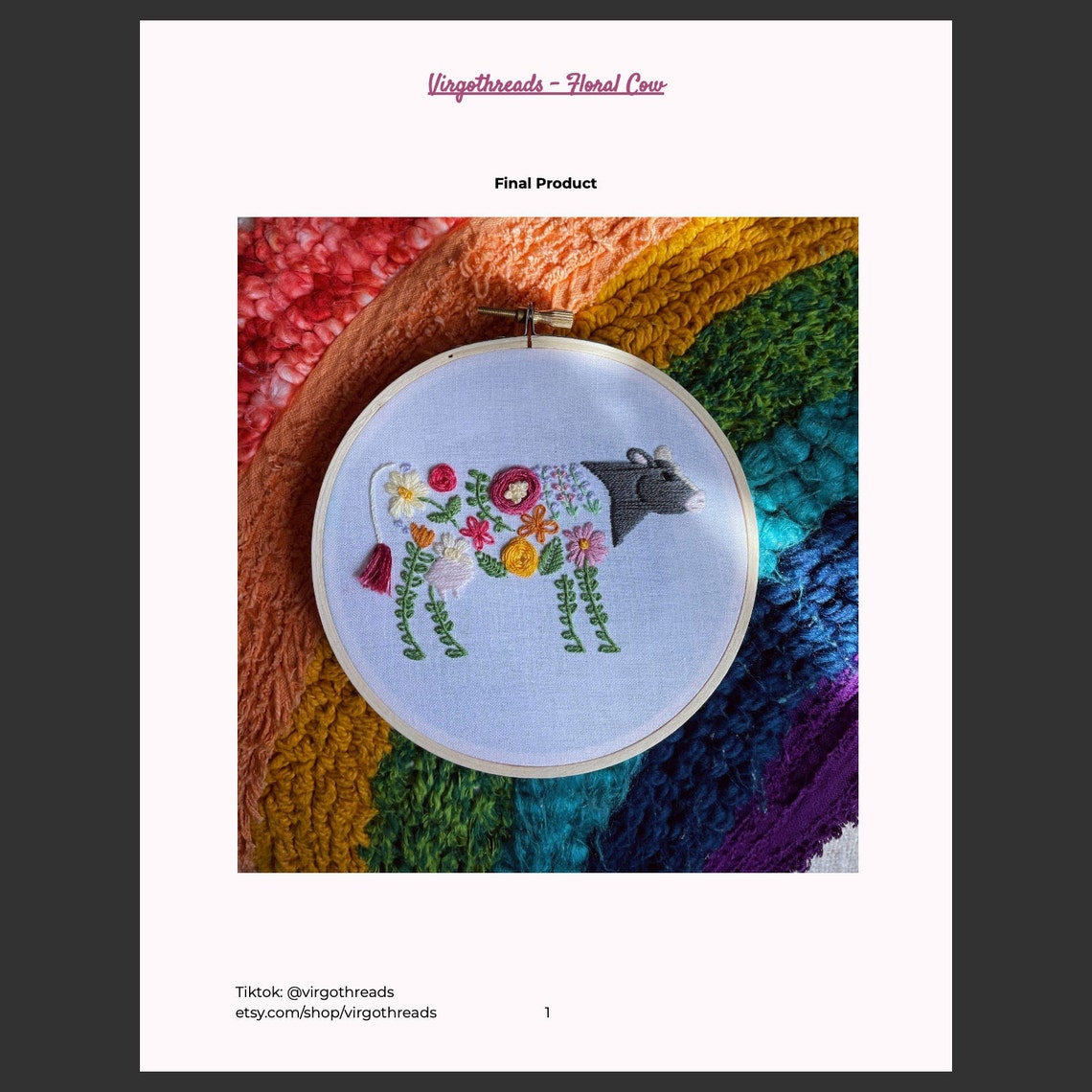 Floral Cow Embroidery Pattern Digital Download Tutorial - Etsy