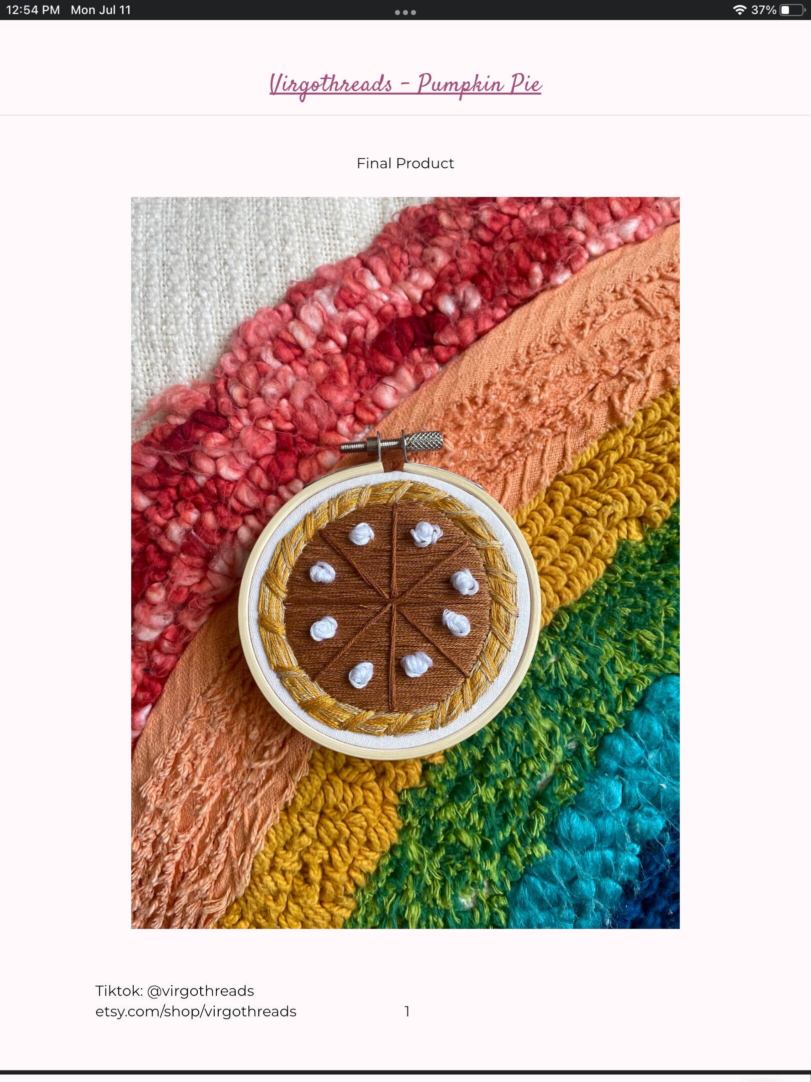 Pumpkin Pie Embroidery Pattern Digital Download Tutorial - Etsy