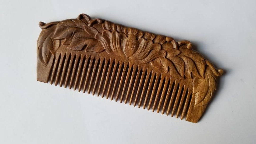 Hand-carved Wood Comb, Lotus Pattern Comb, Araki Wooden Comb, Seamless ...