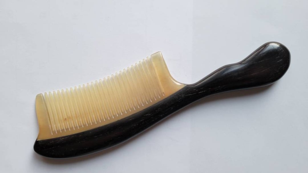 Sheep Horn Hair Comb With Ebony Handle: Hand-inlayed Natural Comb 8.1in ...
